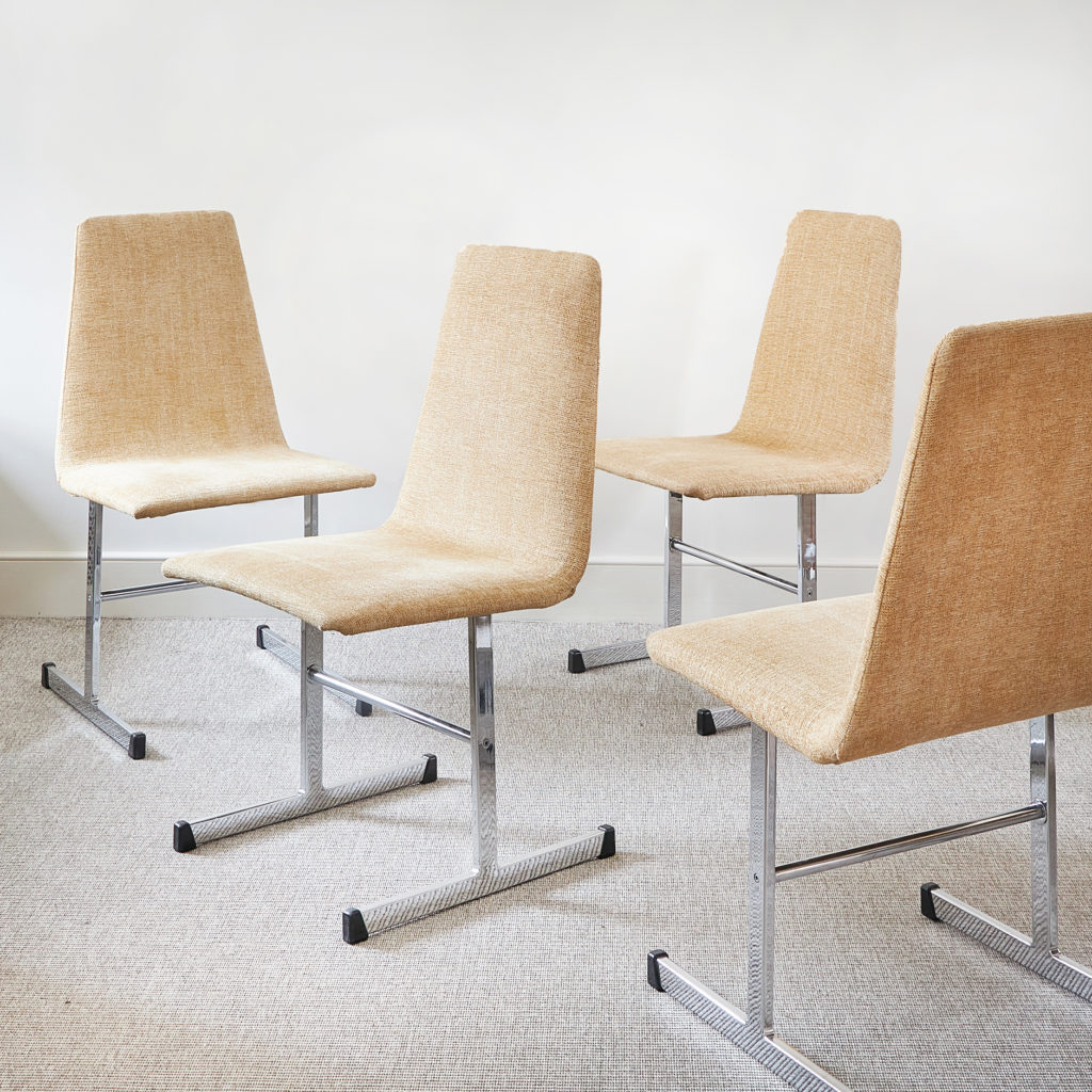 Set of six British upholstered chrome high-back ‘Lisse’ dining chairs ...